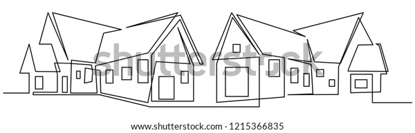Continuous Line Drawing House Residential Building Stock Vector ...