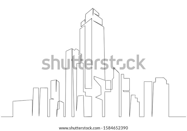 Continuous Line Drawing House Residential Building Stock Vector ...