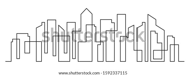 Continuous Line Drawing House Residential Building Stock Vector ...