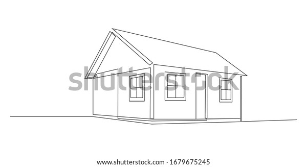 Continuous Line Drawing House Residential Building Stock Vector ...