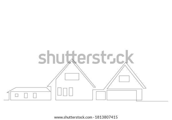 Continuous Line Drawing House Residential Building Stock Vector ...