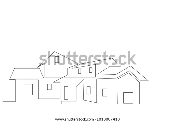 Continuous Line Drawing House Residential Building Stock Vector ...
