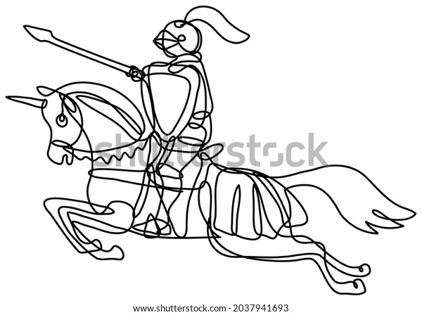 Continuous Line Drawing Illustration Medieval Knight Stock Vector ...