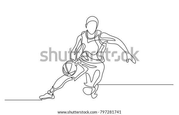 Continuous Line Drawing Illustration Shows Basketball Stock Vector ...