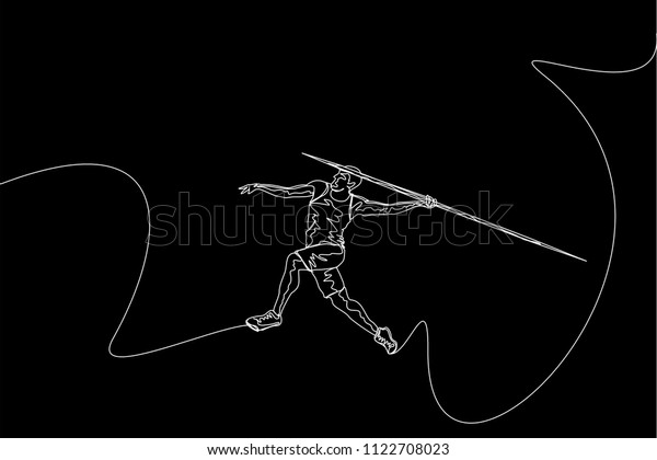 Continuous Line Drawing Javelin Athlete One: stockvector (rechtenvrij ...