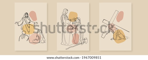 Continuous Line Drawing Jesus Christ Vector: เวกเตอร์สต็อก (ปลอดค่า ...