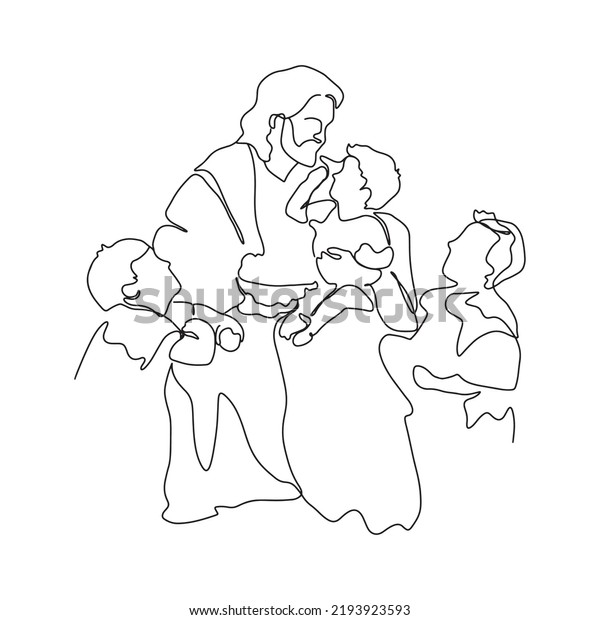 Vektor Stok Continuous Line Drawing Jesus Christ Vector (Tanpa Royalti ...
