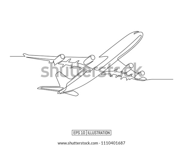 Continuous line drawing of jet plane. Template for your design works ...