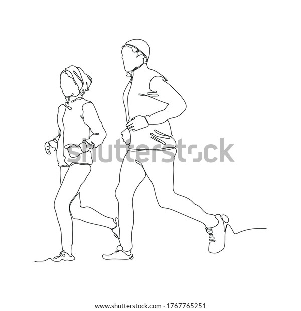 Continuous Line Drawing Jogging Couples Run Stock Vector (Royalty Free ...