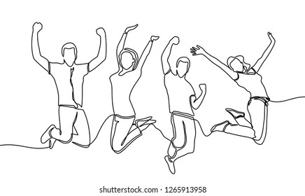 Continuous Line Drawing Jumping Happy Team Stock Vector (Royalty Free ...