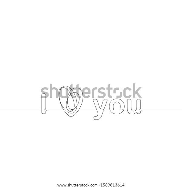 Continuous Line Drawing Love You Text Stock Vector (Royalty Free ...