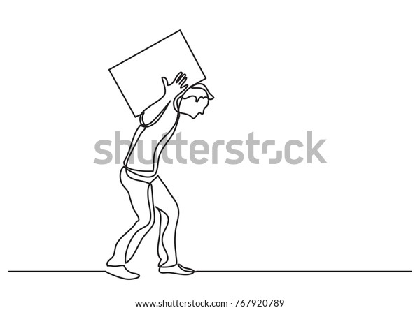 Continuous Line Drawing Man Carrying Heavy Stock Vector (Royalty Free ...