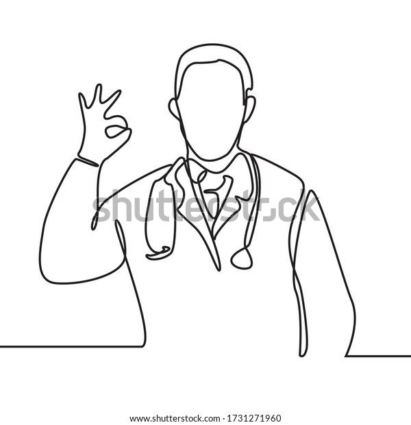 Continuous Line Drawing Man Doctor Standing Stock Vector (Royalty Free ...
