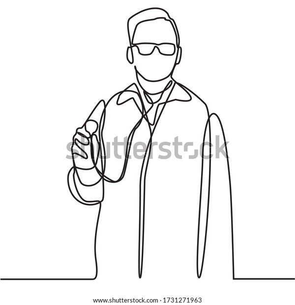 Continuous Line Drawing Man Doctor Standing Stock Vector (Royalty Free ...
