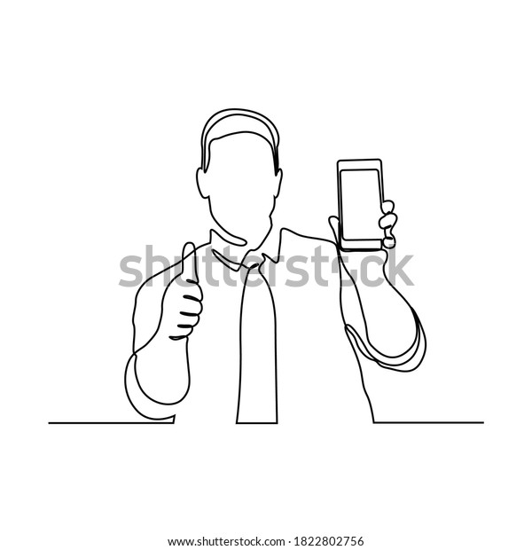 Continuous Line Drawing Man Holding Mobile Stock Vector (Royalty Free ...