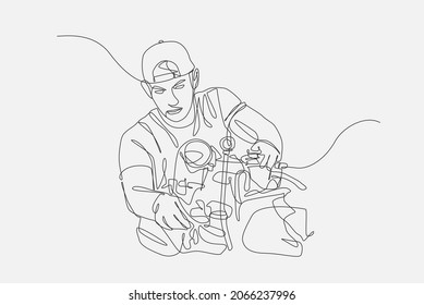 Continuous Line Drawing Mechanic Wearing Hat Stock Vector (Royalty Free ...