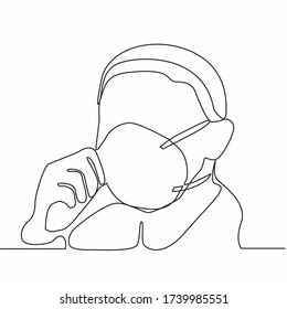 Continuous Line Drawing Men Wear Masks Stock Vector (Royalty Free ...