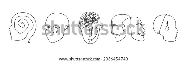 Continuous Line Drawing Mental Disorder Vector Stock Vector (Royalty ...