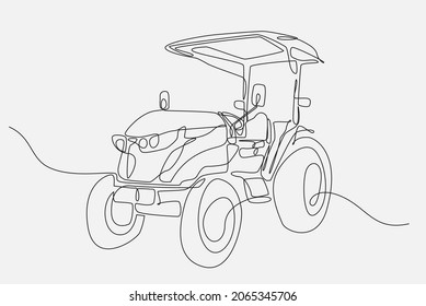 Continuous Line Drawing Modern Tractor Top Stock Vector (Royalty Free ...