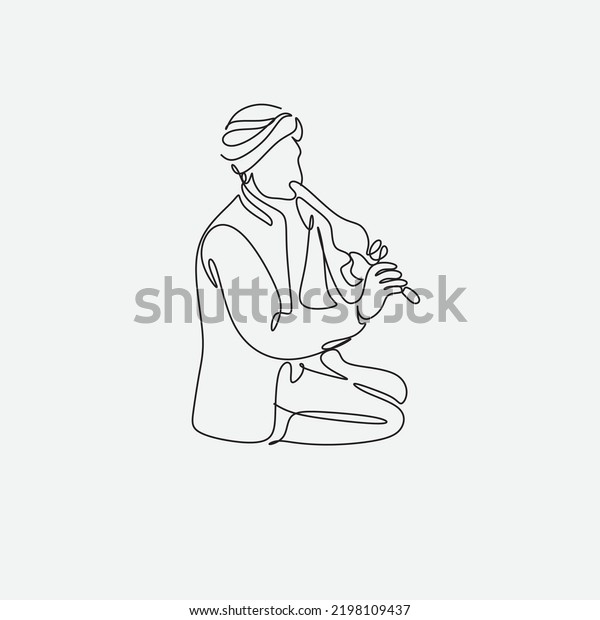 Continuous Line Drawing Muslim Arabic Man Stock Vector (Royalty Free ...