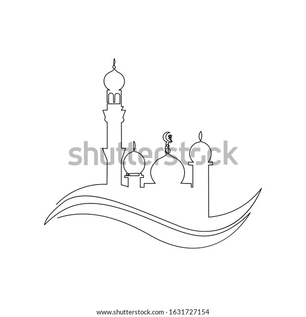 Continuous Line Drawing Muslim Mosque Can Stock Vector (Royalty Free ...