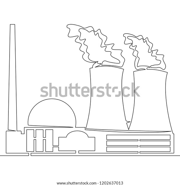 Continuous Line Drawing Nuclear Power Plant: стоковая векторная графика ...