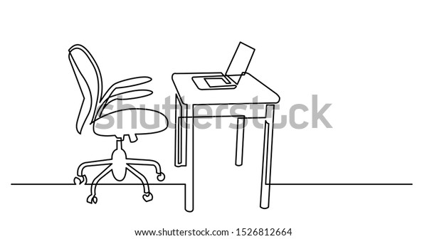 Continuous Line Drawing Office Desk Computer Stock Vector (Royalty Free ...