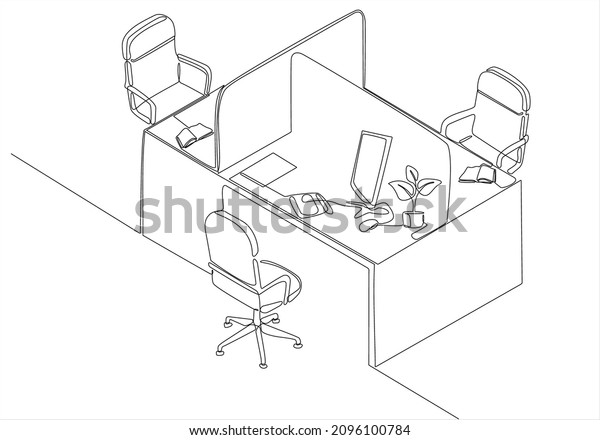 Continuous Line Drawing Office Desks Chairs Stock Vector (Royalty Free ...