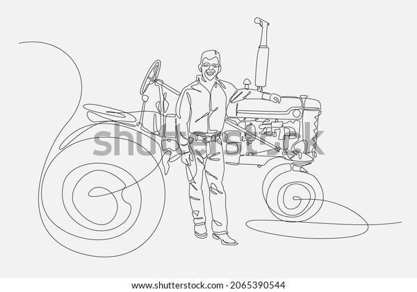 Continuous Line Drawing Old Tractor Owner Stock Vector (Royalty Free ...