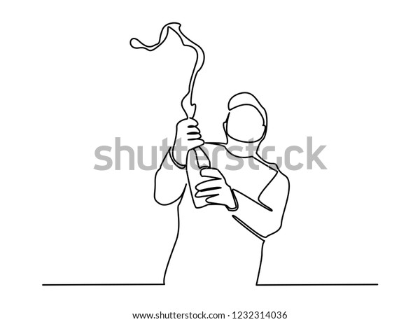Continuous Line Drawing Party Celebration Champagne Stock Vector ...