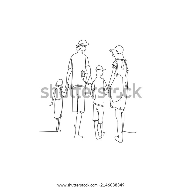Continuous Line Drawing People Walking Family: เวกเตอร์สต็อก (ปลอดค่า ...