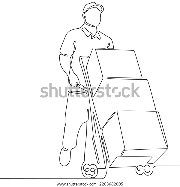 Continuous Line Drawing Person Carrying Cardboard Stock Vector (Royalty ...