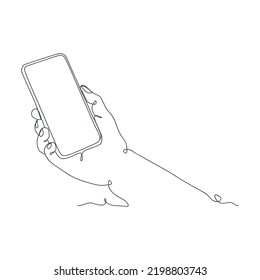 Continuous Line Drawing Person Holding Smartphone Stock Vector (Royalty ...