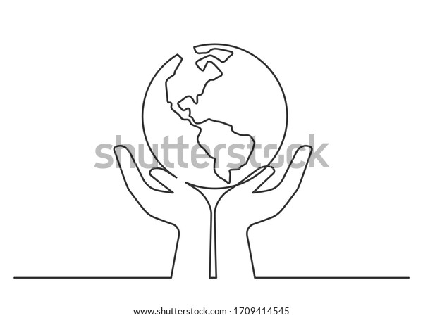 Continuous Line Drawing Planet Hands Globe Stock Vector (Royalty Free ...