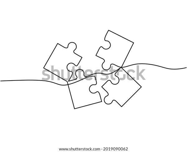 Continuous Line Drawing Puzzle Pieces Problem Stock Vector (Royalty ...