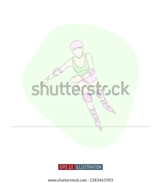 Continuous Line Drawing Rollerblading Girl Template Stock Vector ...