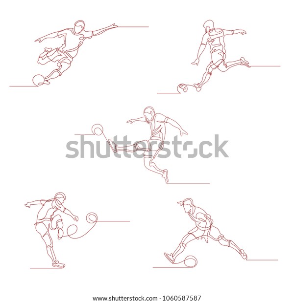 Continuous Line Drawing Set Football Player Stock Vector (Royalty Free ...