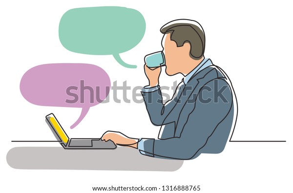 Continuous Line Drawing Sitting Man Watching Stock Vector (Royalty Free ...