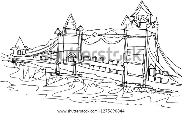 Continuous Line Drawing Sketch Famous Place Stock Vector (Royalty Free ...