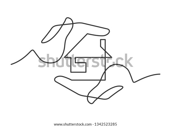Continuous Line Drawing Small House Between Stock Vector (Royalty Free ...