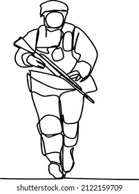 Continuous Line Drawing Soldier Rifle His Stock Vector (Royalty Free ...