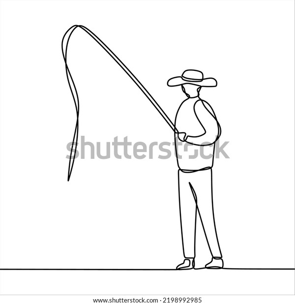 Continuous Line Drawing Someone Fishing Stock Vector (Royalty Free ...