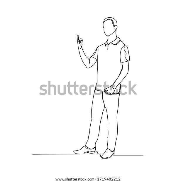 Continuous Line Drawing Standing Business Man Stock Vector (Royalty ...