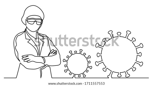 Continuous Line Drawing Standing Doctor Mask Stock Vector (Royalty Free ...