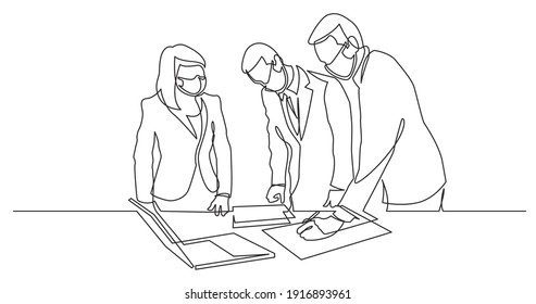 Continuous Line Drawing Standing Office Workers Stock Vector (Royalty ...
