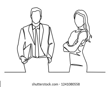 Continuous Line Drawing Standing Team Professionals 스톡 벡터(로열티 프리 ...