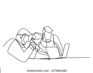 Continuous Line Drawing Standing Team Professionals Stock Vector ...