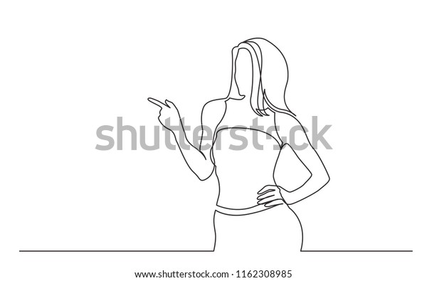 Continuous Line Drawing Standing Woman Pointing 库存矢量图（免版税）1162308985 ...