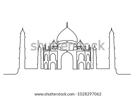 Continuous Line Drawing Taj Mahal Vector เวกเตอร์สต็อก (ปลอดค่า ...
