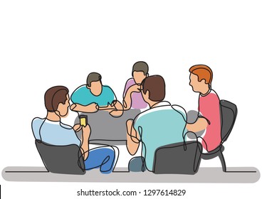 Continuous Line Drawing Team Meeting Stock Vector (Royalty Free) 1297614832